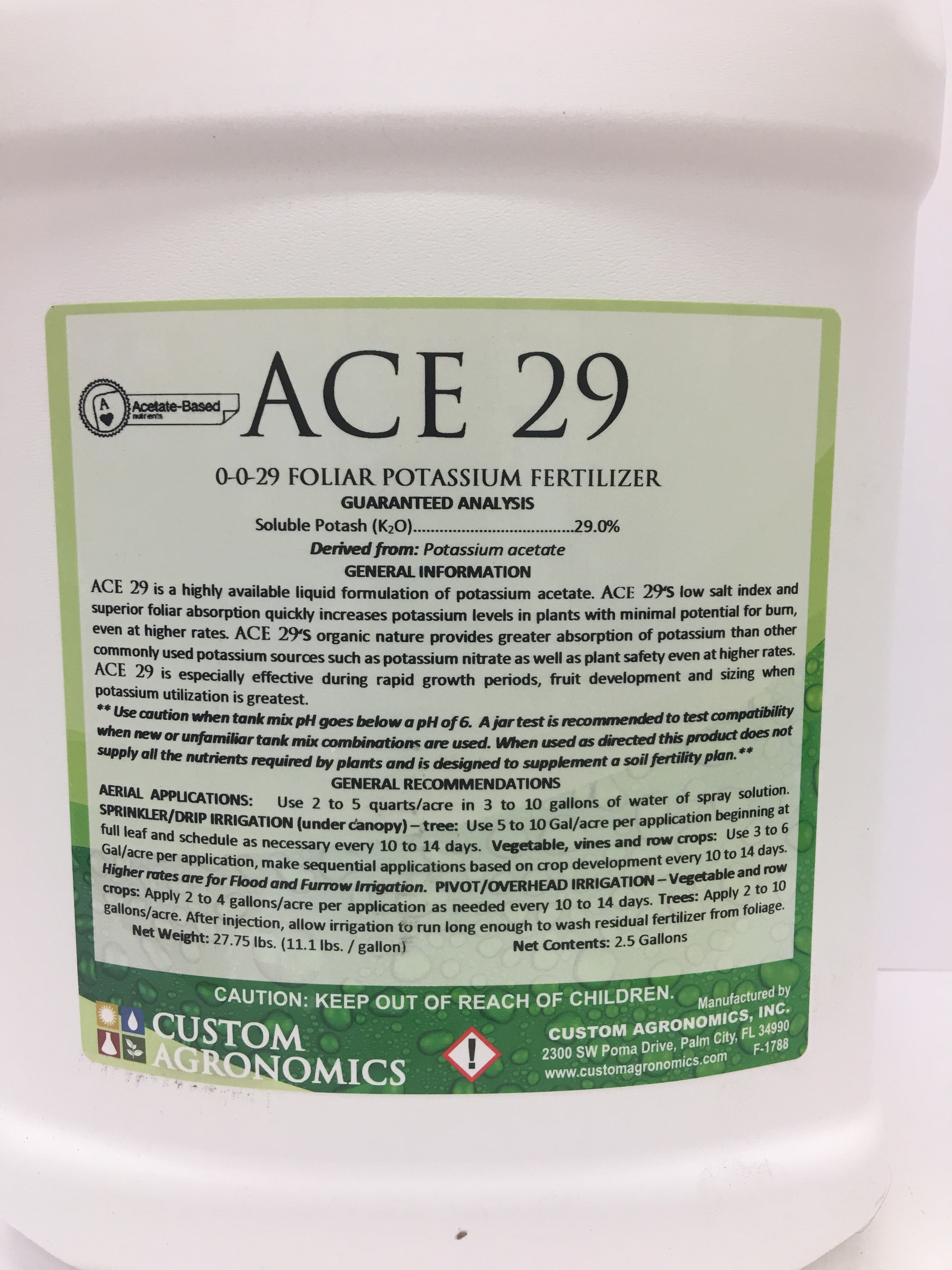 Custom Agronomics Ace 29, 0-0-29 Foliar Potassium Fertilizer 2.5 gallon ...