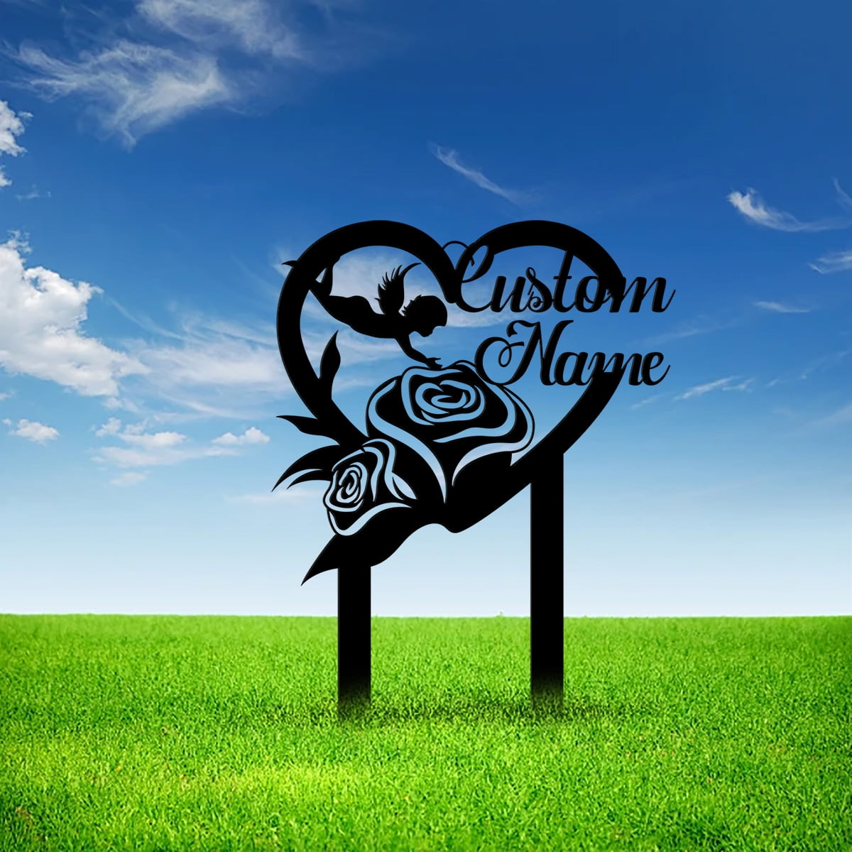 Custom Angel with Heart Metal Garden with Stakes, Garden Stake Sign ...