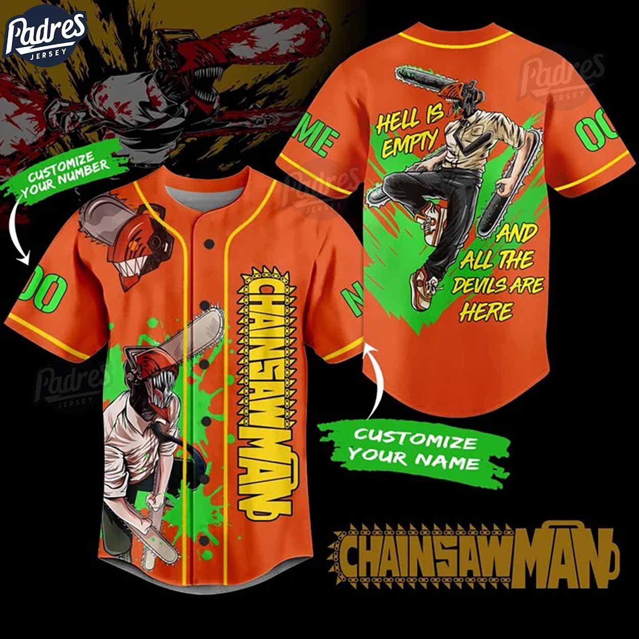 Custom Anime Chainsaw Man Baseball Jersey - Walmart.com