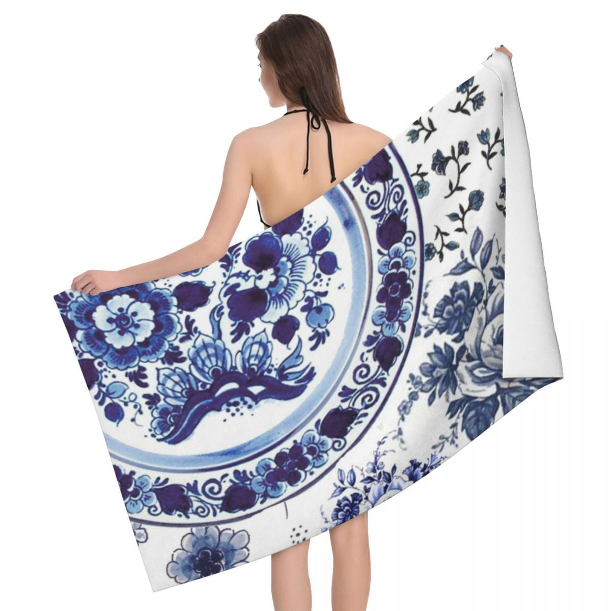 Custom Antique Willow Ware Oriental Toile Quick Drying Microfiber Beach ...