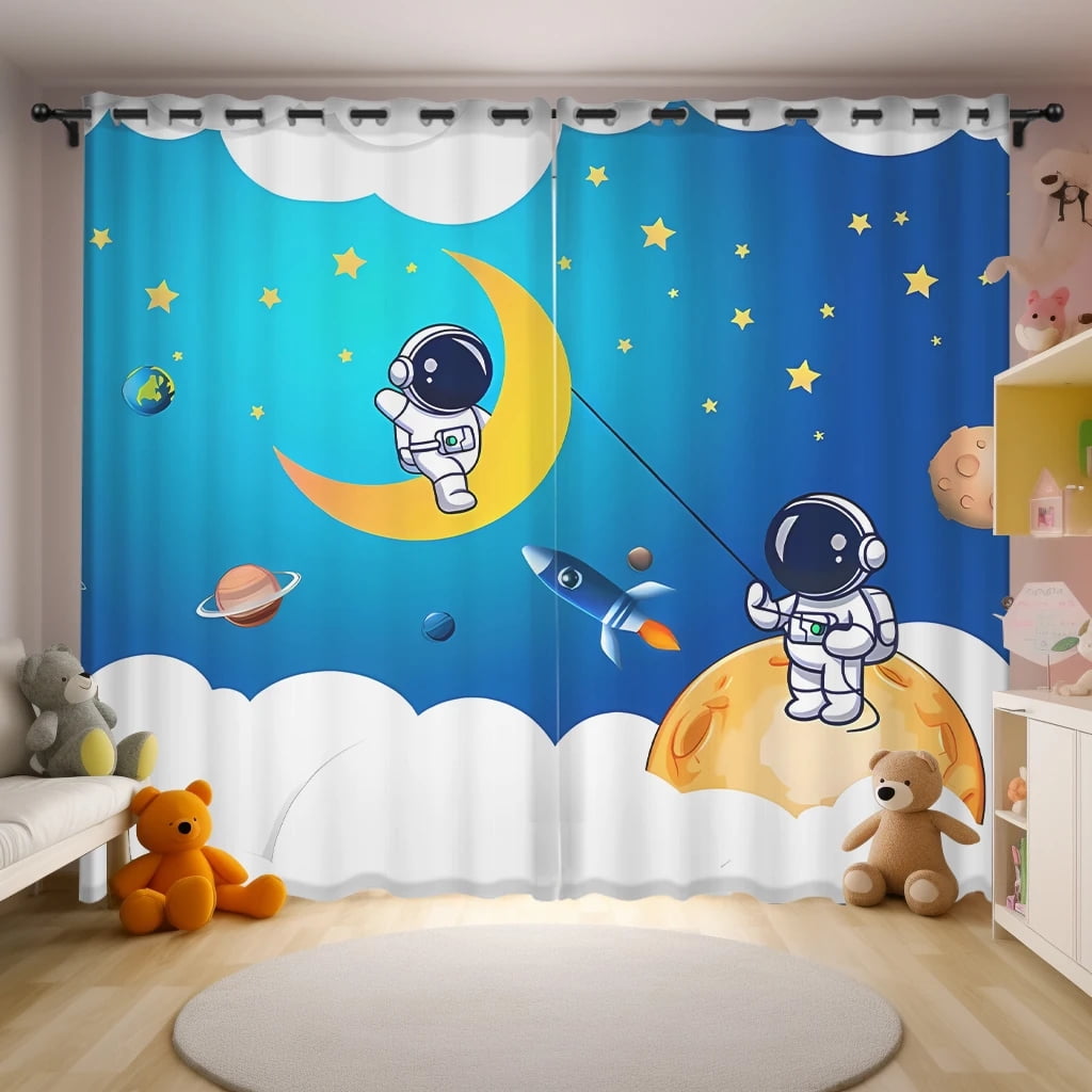 Custom Astronaut Children's Curtains Rocket Planet Print Curtains for ...