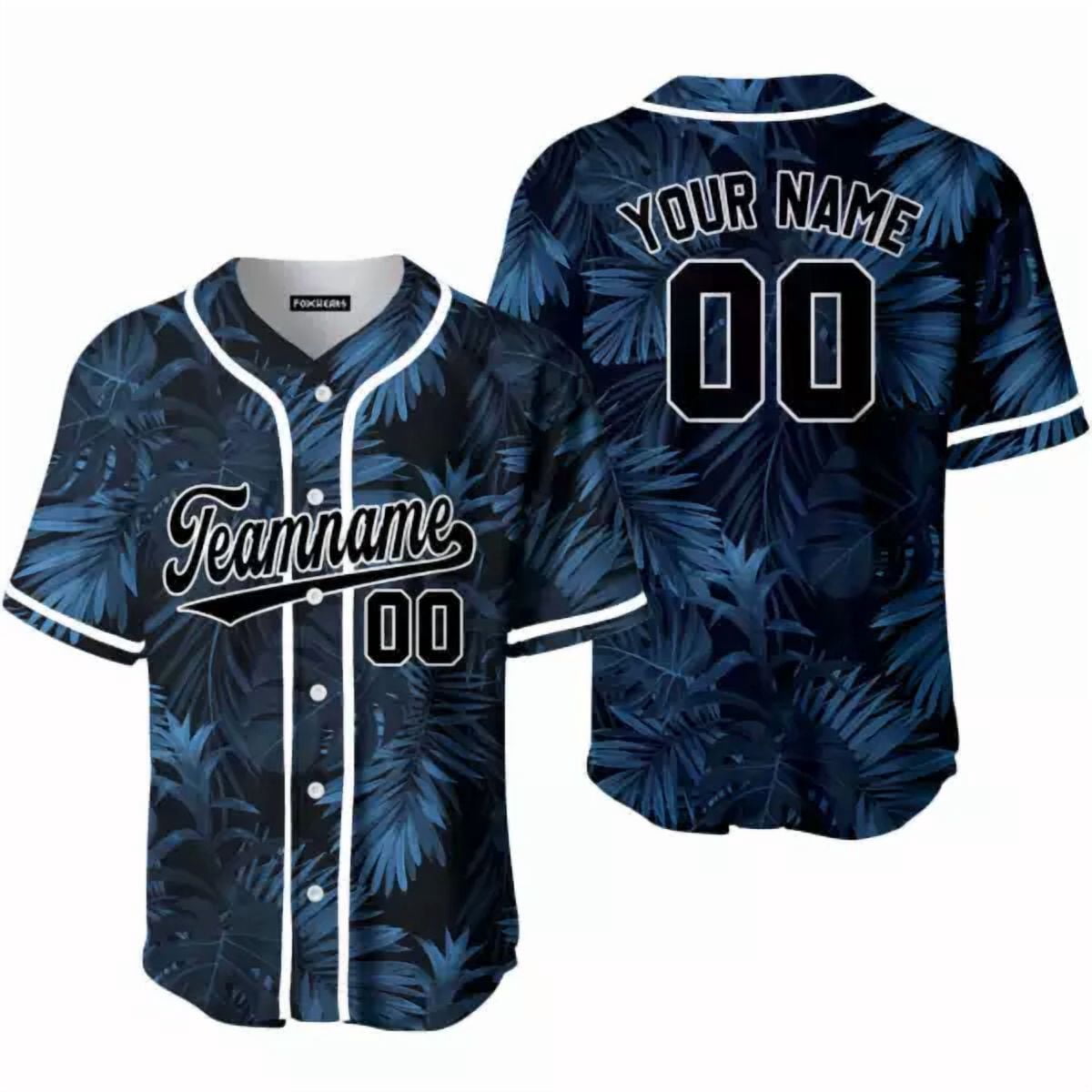 Custom Authentic Tropical Pattern Black White Custom Baseball Jerseys ...