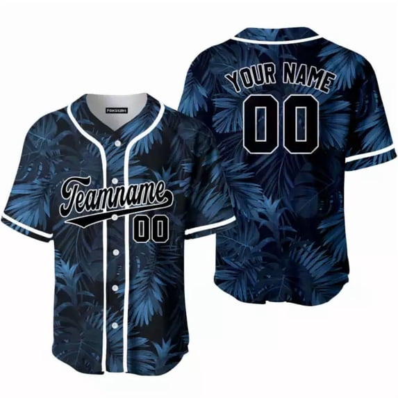 Custom Authentic Tropical Pattern Black White Custom Baseball Jerseys ...