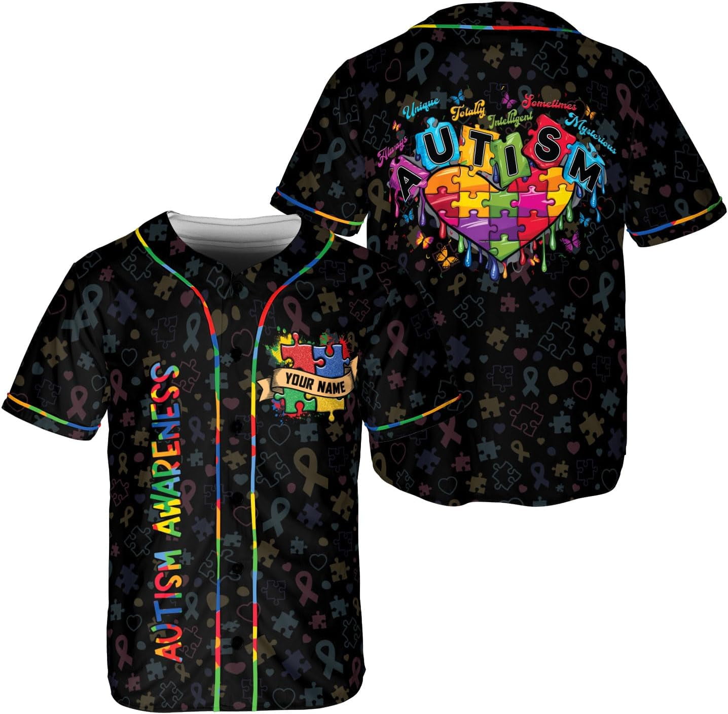 Custom Autism Awareness Jerseys for Men Puzzle Autism Baseball Jersey ...