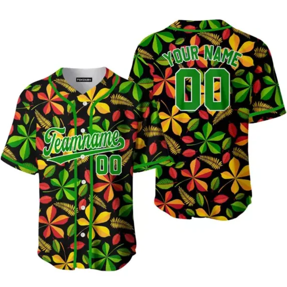 Custom Autumn Leaves Love Falls Pattern Green White Custom Baseball ...