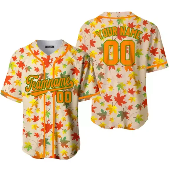Custom Autumn Leaves Orange Green Custom Baseball Jerseys For Men ...