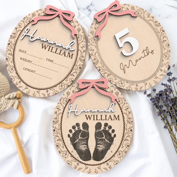 Custom Baby Arrival Announcement Sign – Wooden Lace Newborn Baby Name ...