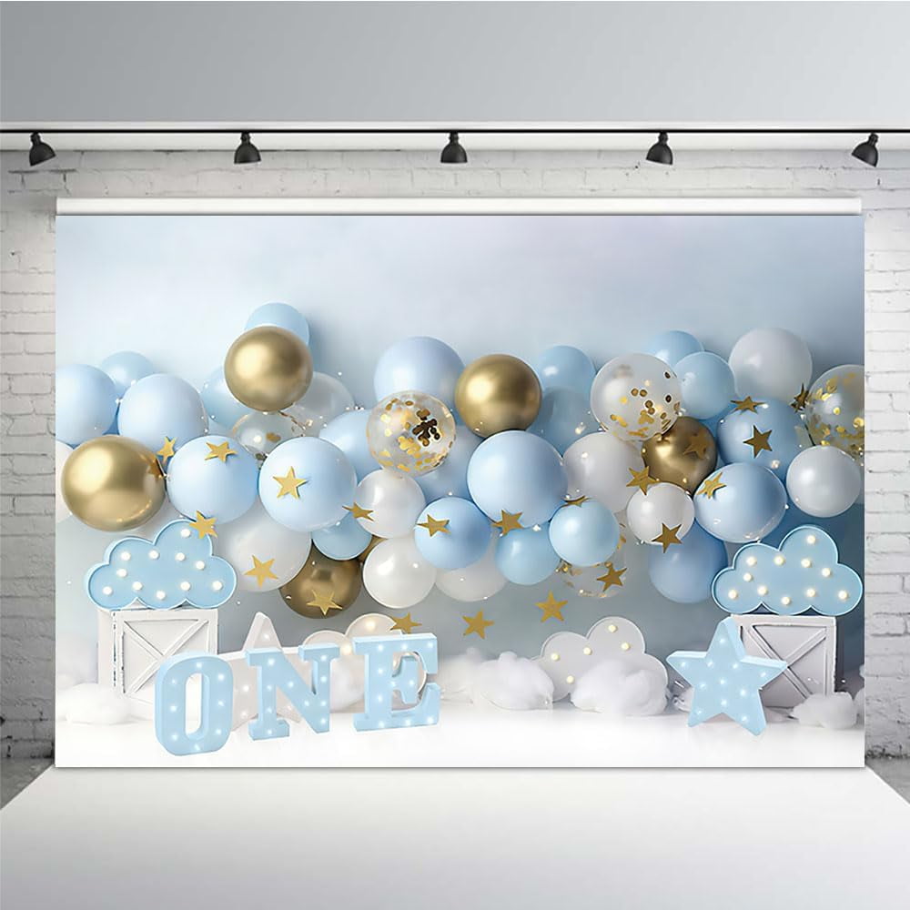 Custom Baby Blue and Gold Boy One Birthday Photo Studio Portrait ...