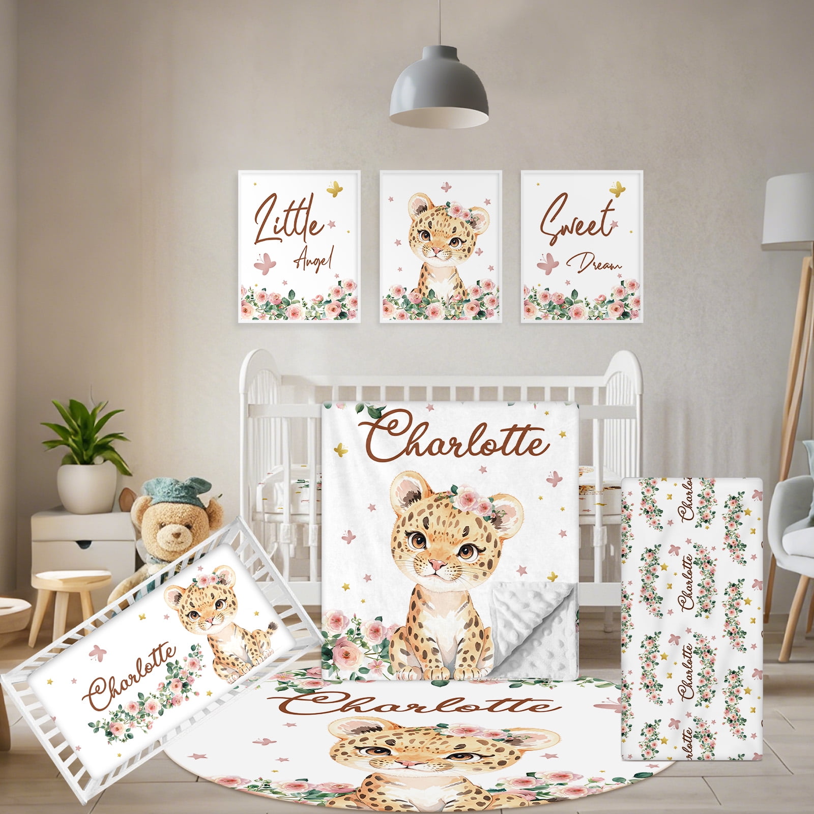 Custom Baby Crib Bedding Set, 5 Pcs Personalized Name Baby Crib Sets ...