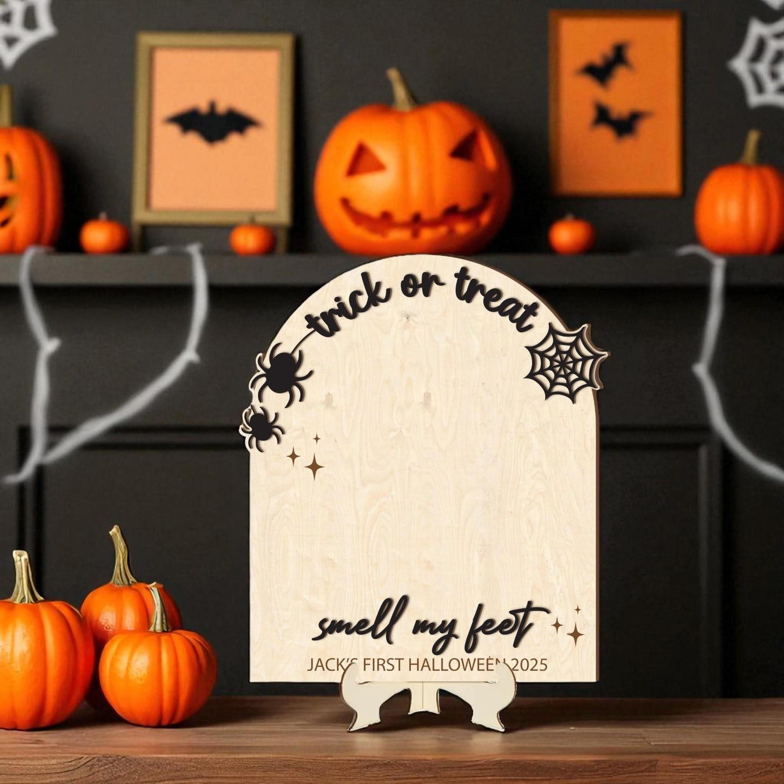 Custom Baby’s First Halloween Footprint Keepsake Sign, Trick or Treat ...