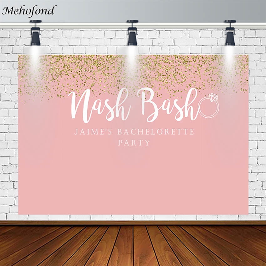 Custom Bachelor Party Backdrops Woman Ring Pink Banner Golden Glitter ...
