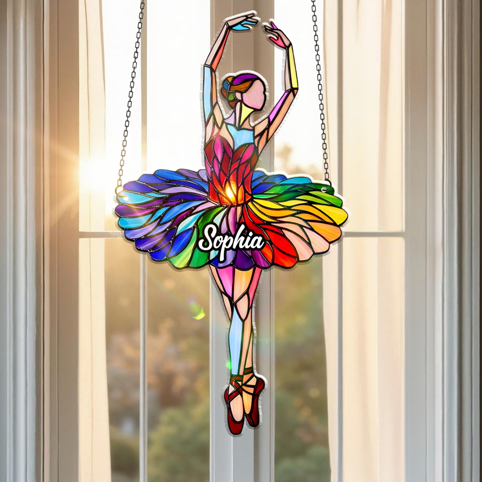 Custom Ballerina Faux Wavy Acrylic Suncatcher, Dance Acrylic Look Decor ...