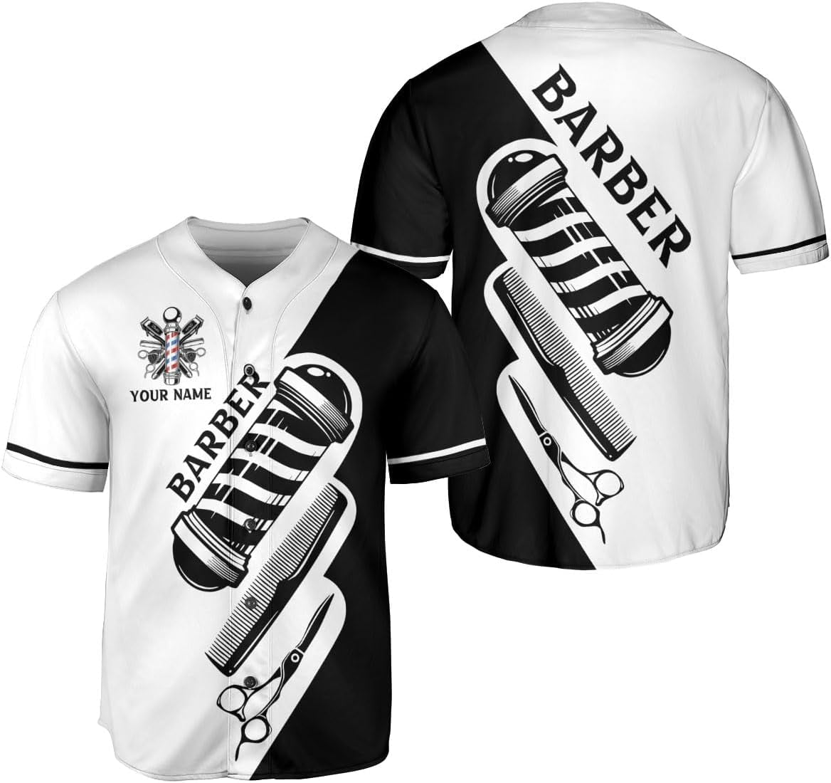 Custom Barber Shop Baseball Jersey Personalized Name Barber Shirt 3D ...