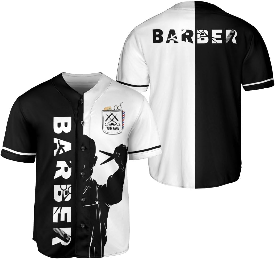 Custom Barber Shop Baseball Jersey Personalized Name Barber Shirt 3D ...