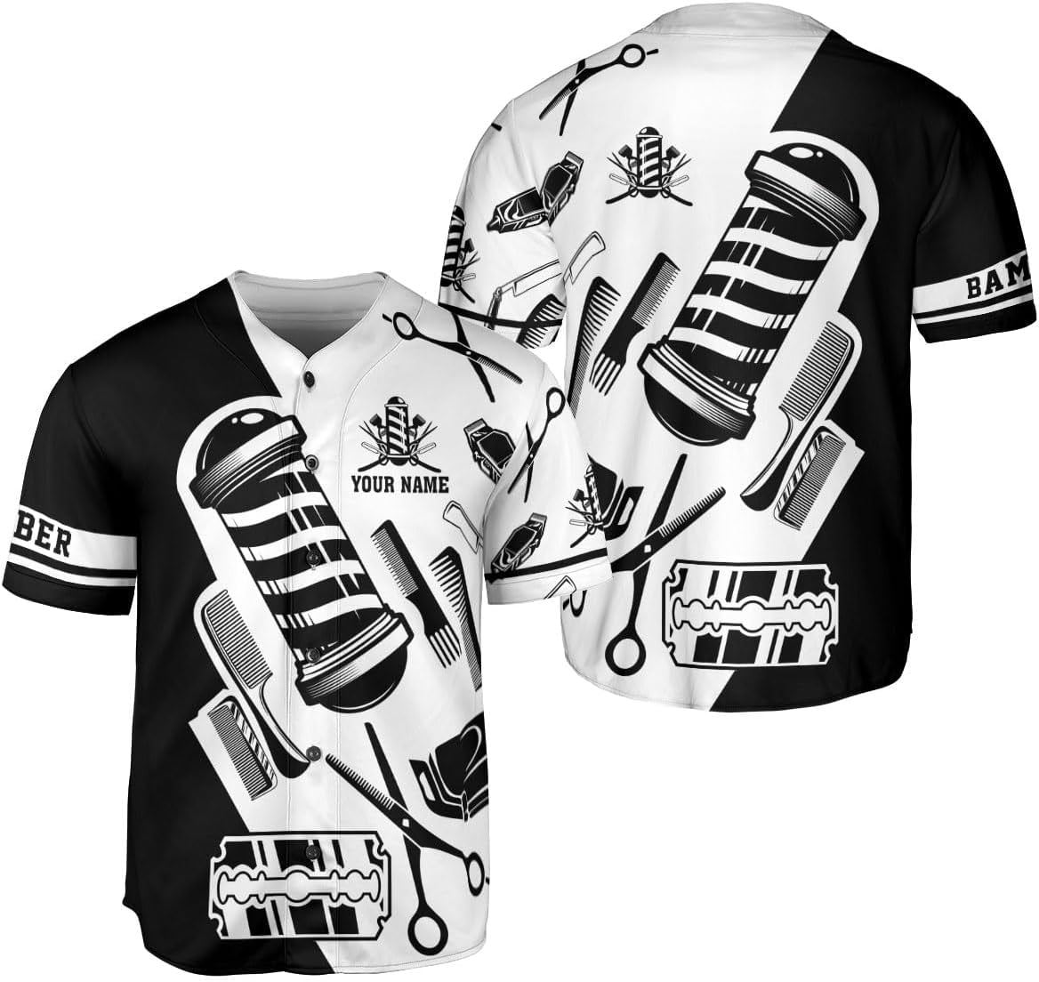 Custom Barber Shop Baseball Jersey Personalized Name Barber Shirt 3D ...