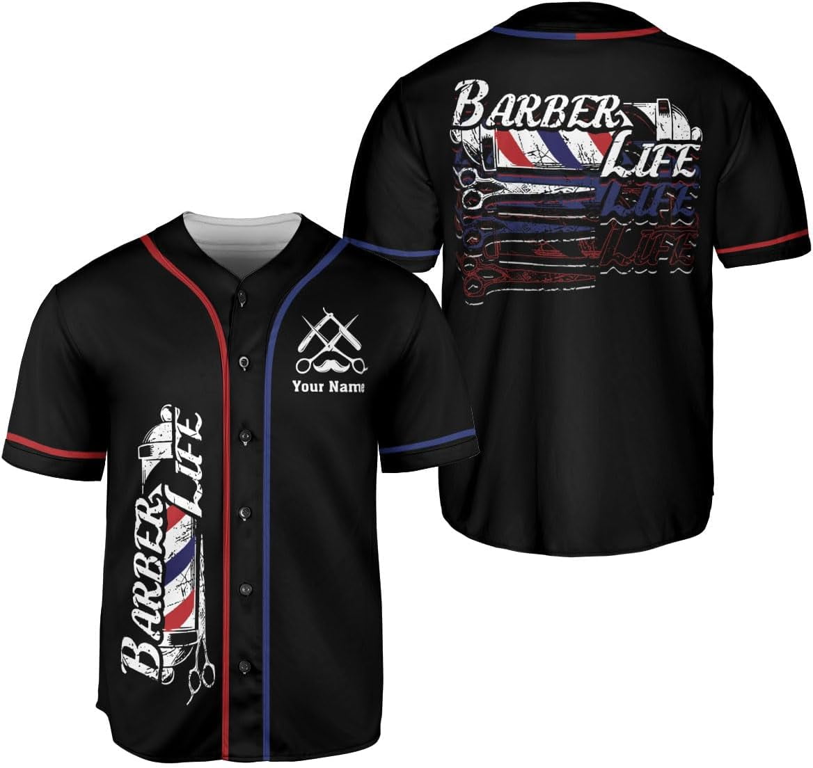 Custom Barber Shop Baseball Jersey Personalized Name Barber Shirt 3D ...