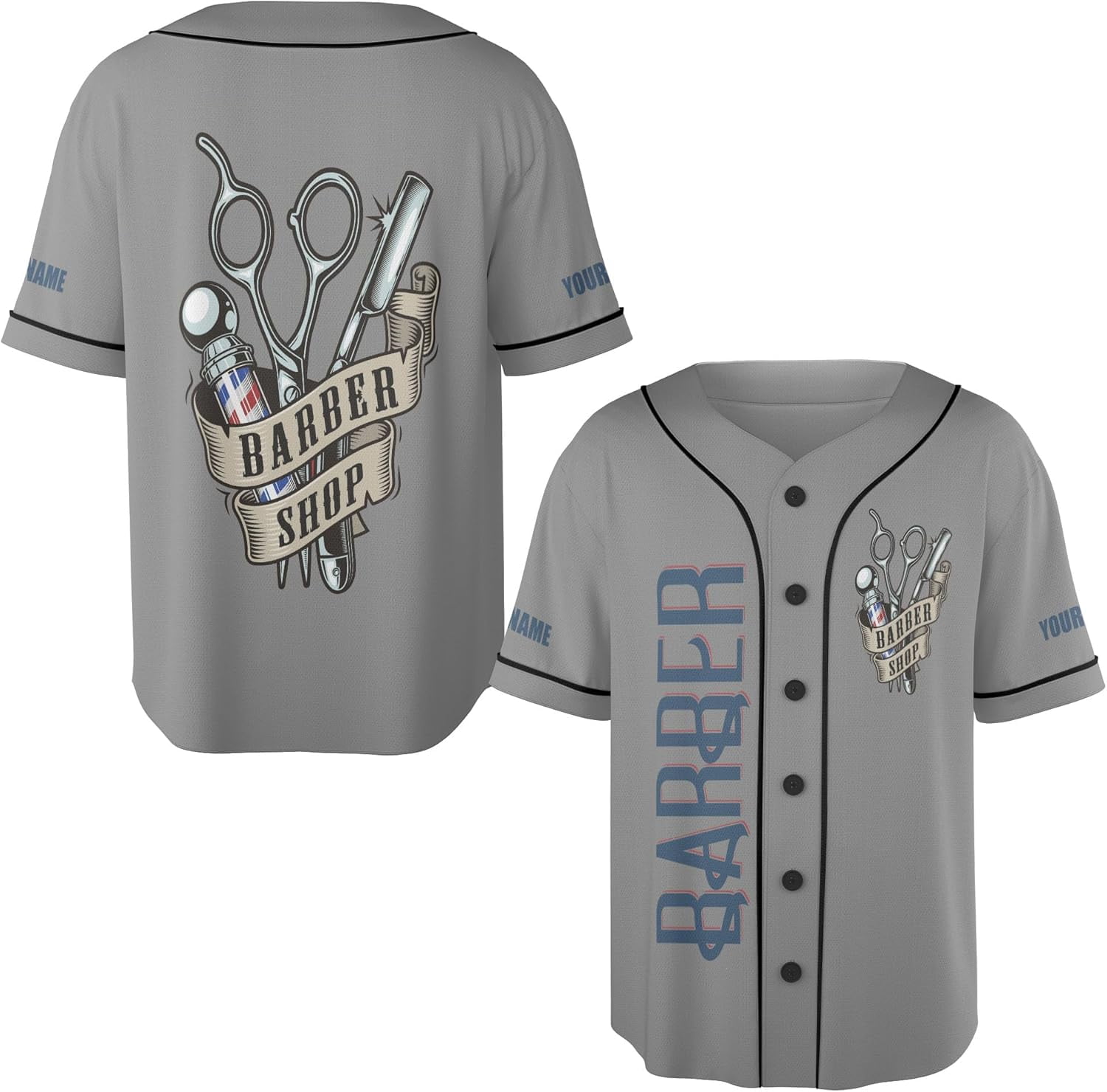 Custom Barber Shop Baseball Jersey Personalized Name Barber Shirt 3D ...