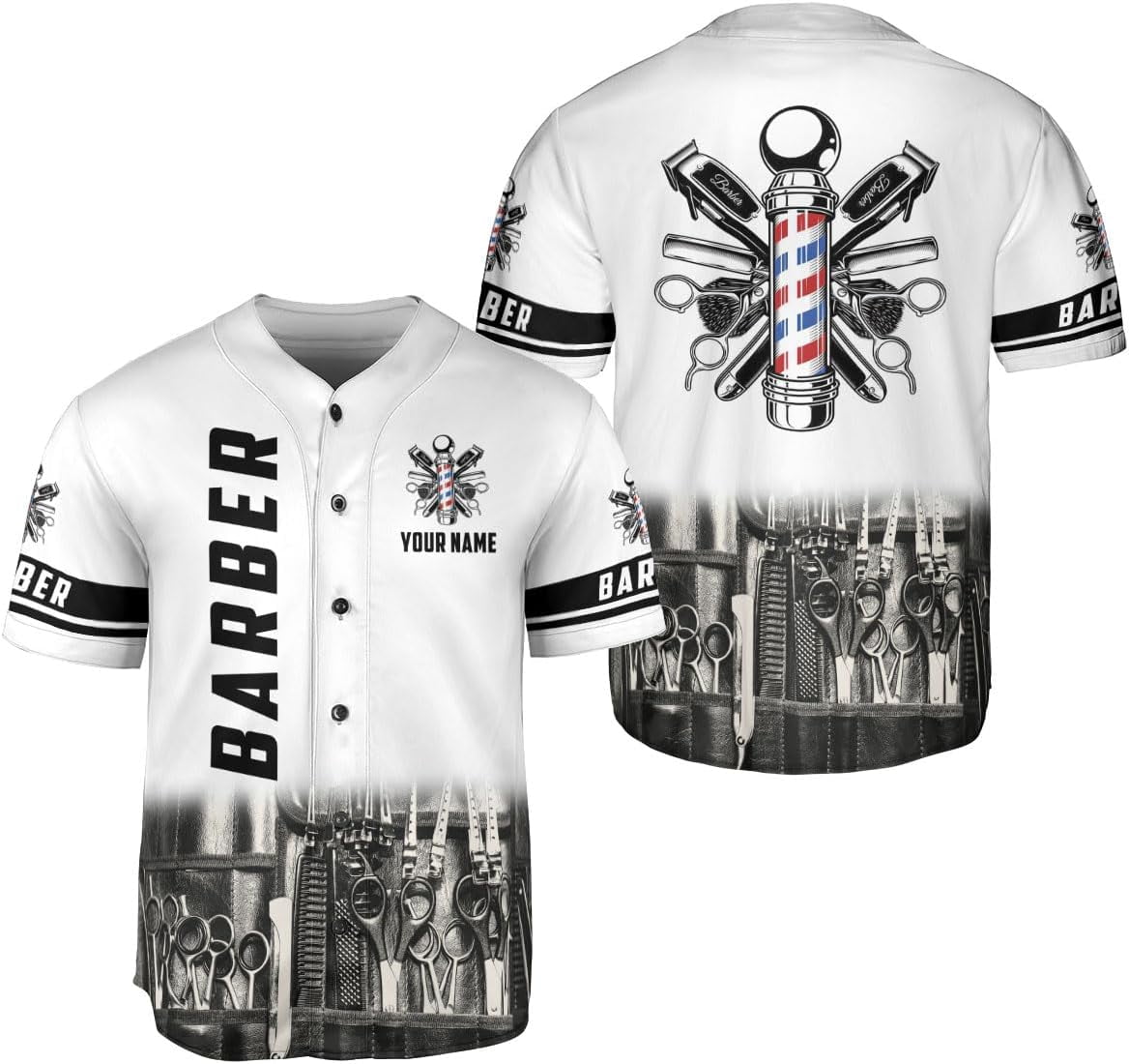 Custom Barber Shop Baseball Jersey Personalized Name Barber Shirt 3D ...