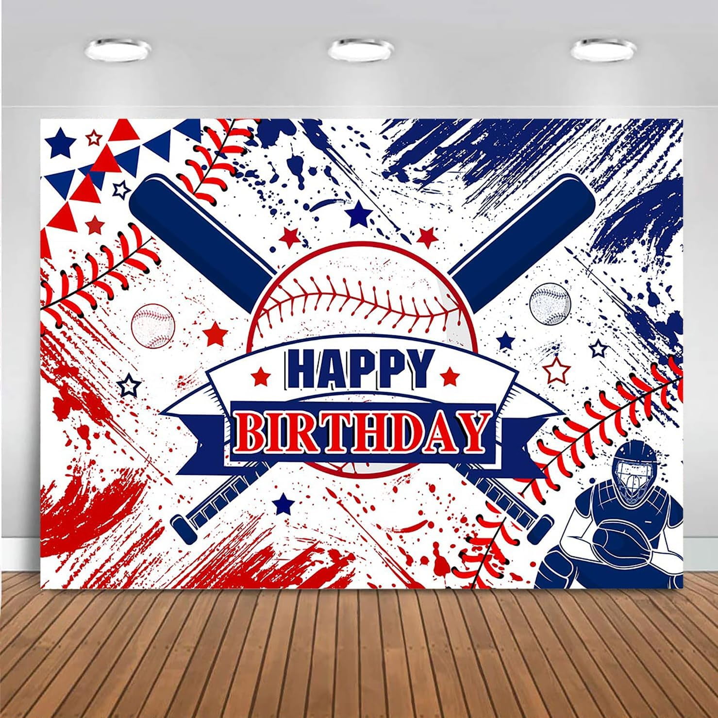 Custom Baseball Birthday Backdrop Boys Blue and Red Baseball Party ...