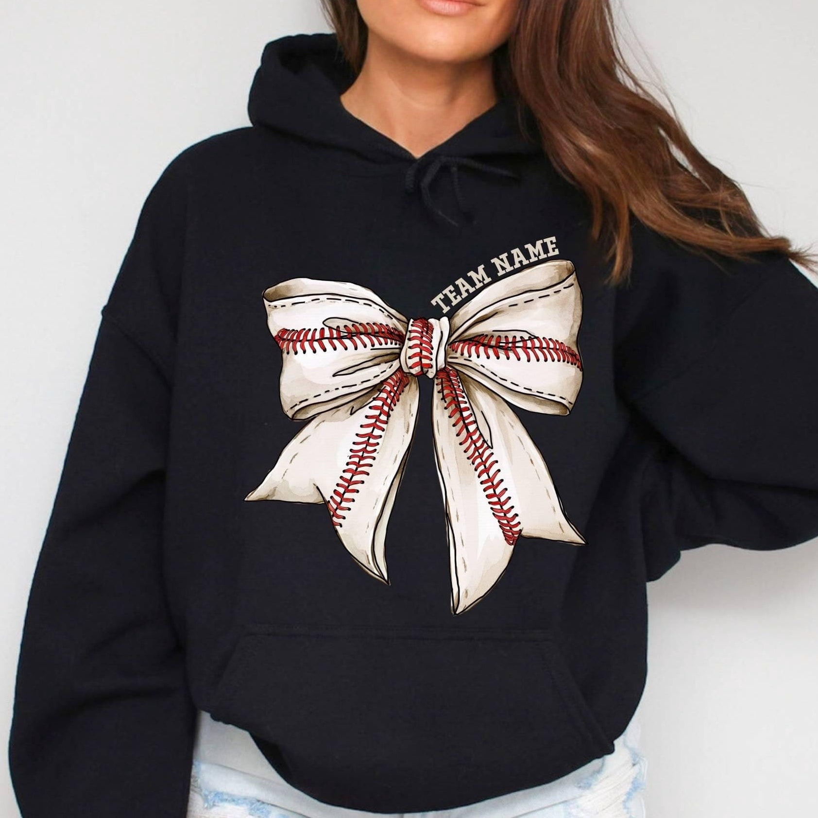 Custom Baseball Bow Hoodie,Baseball Mom Gift Hoodie,Coquette Baseball ...