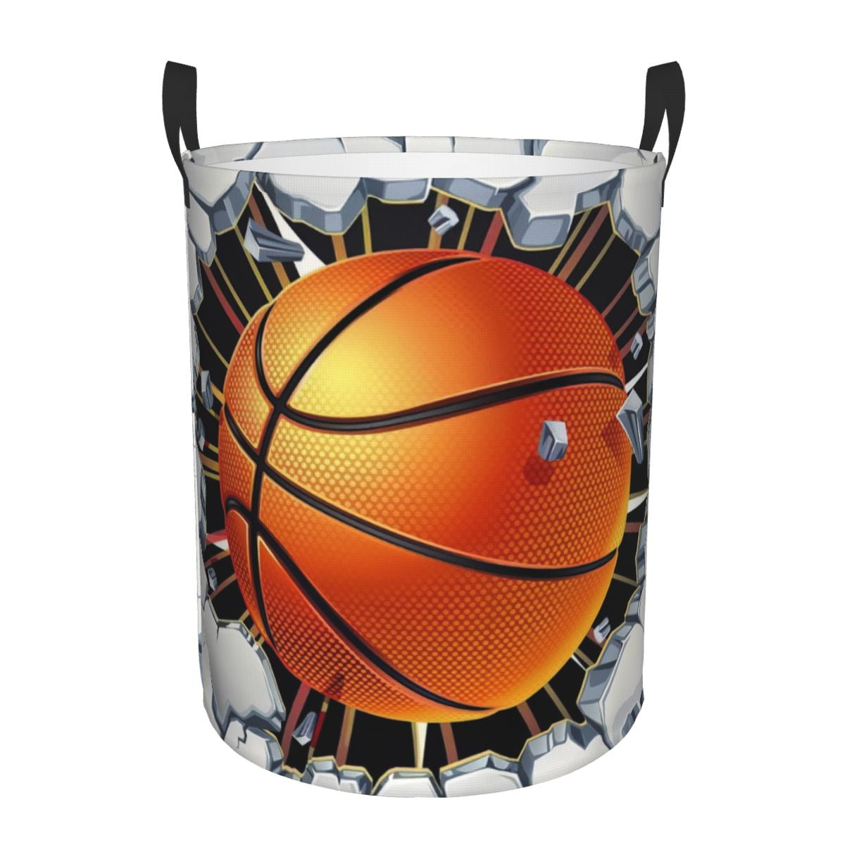 Custom Basketball Laundry Basket Foldable Dots Round Physical culture Clothes Hamper for Nursery ...