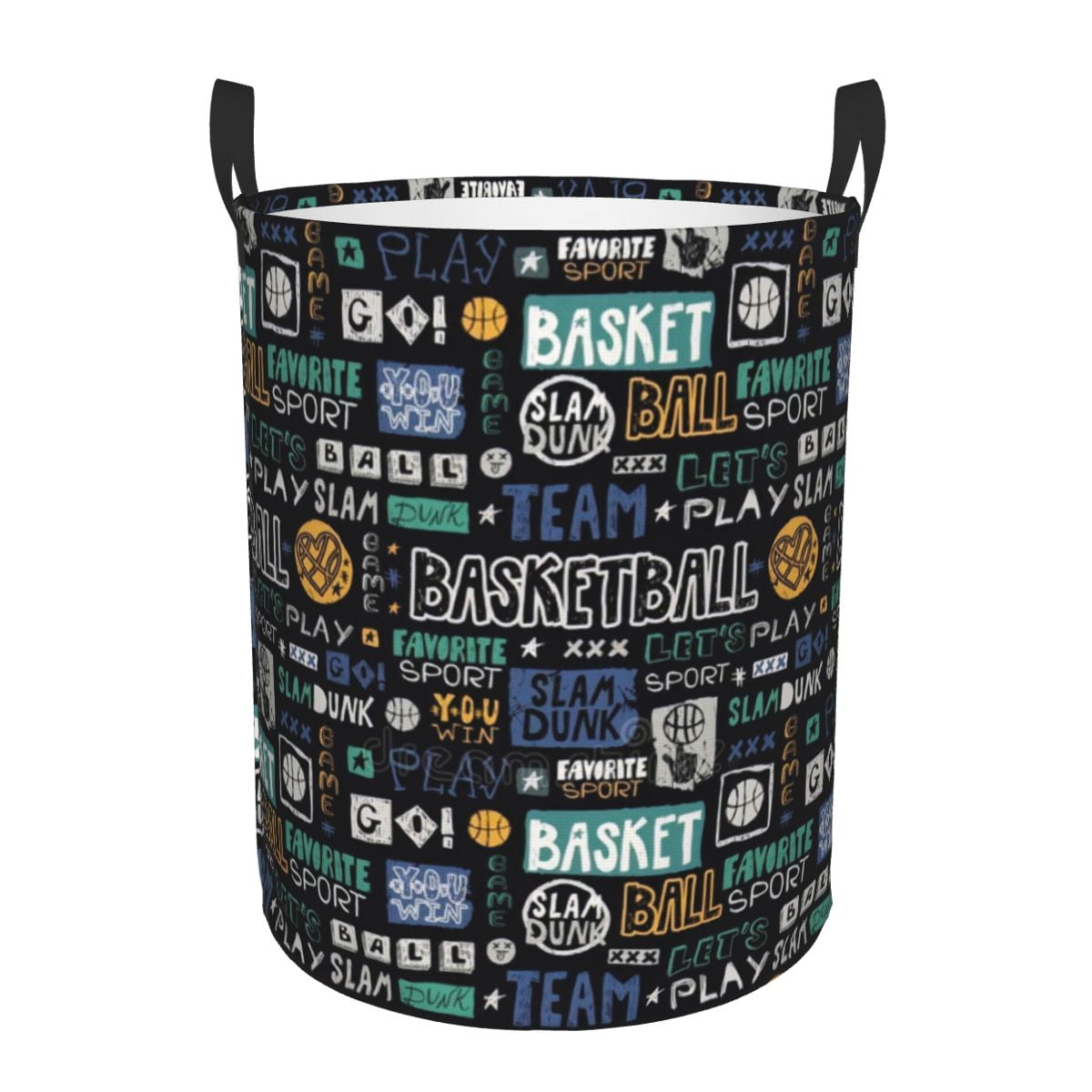 Custom Basketball Laundry Basket Foldable Dots Round Physical culture Clothes Hamper for Nursery ...