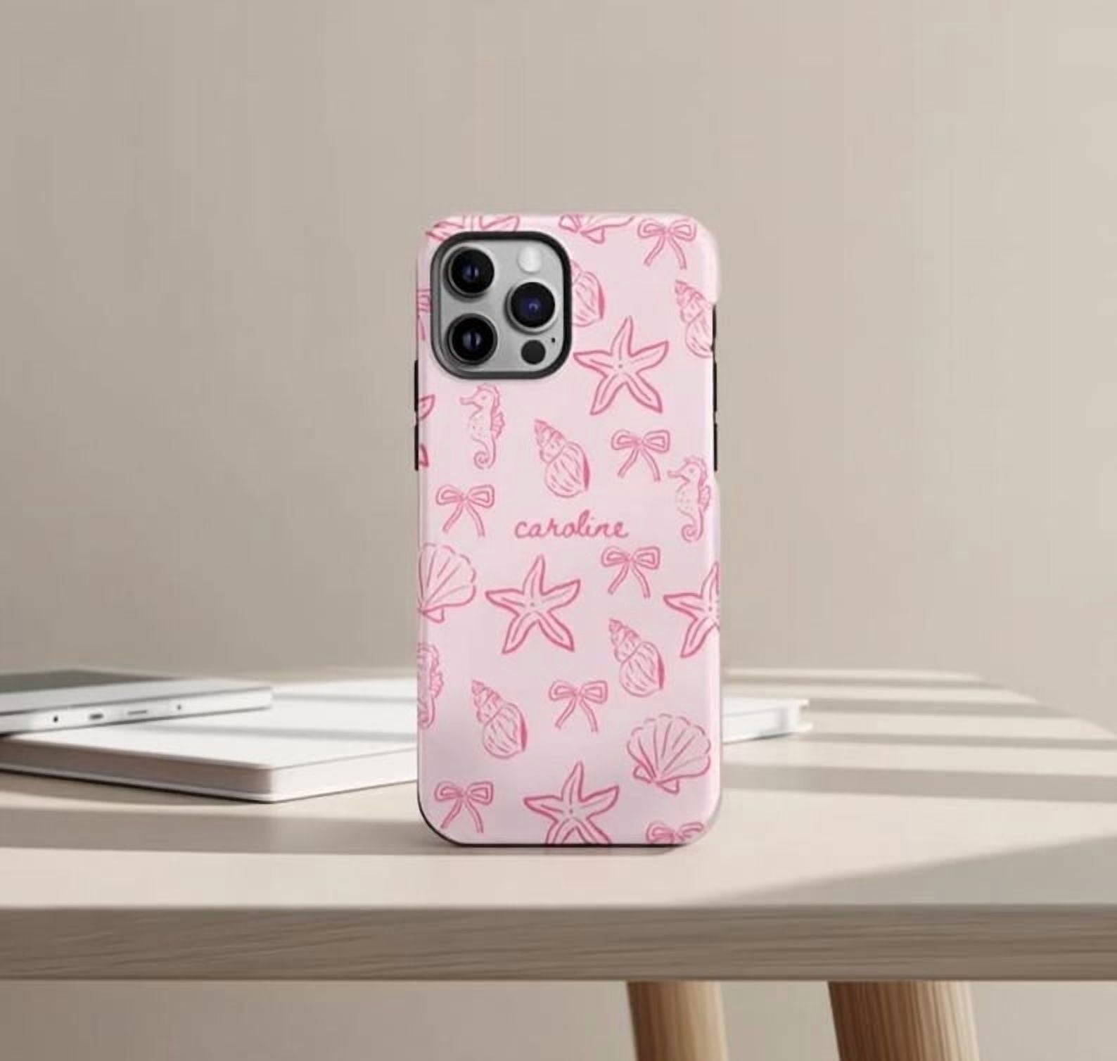 Custom Beach Shells Bows Phone Case for iPhone 11 12 13 14 15 16 17 Pro ...