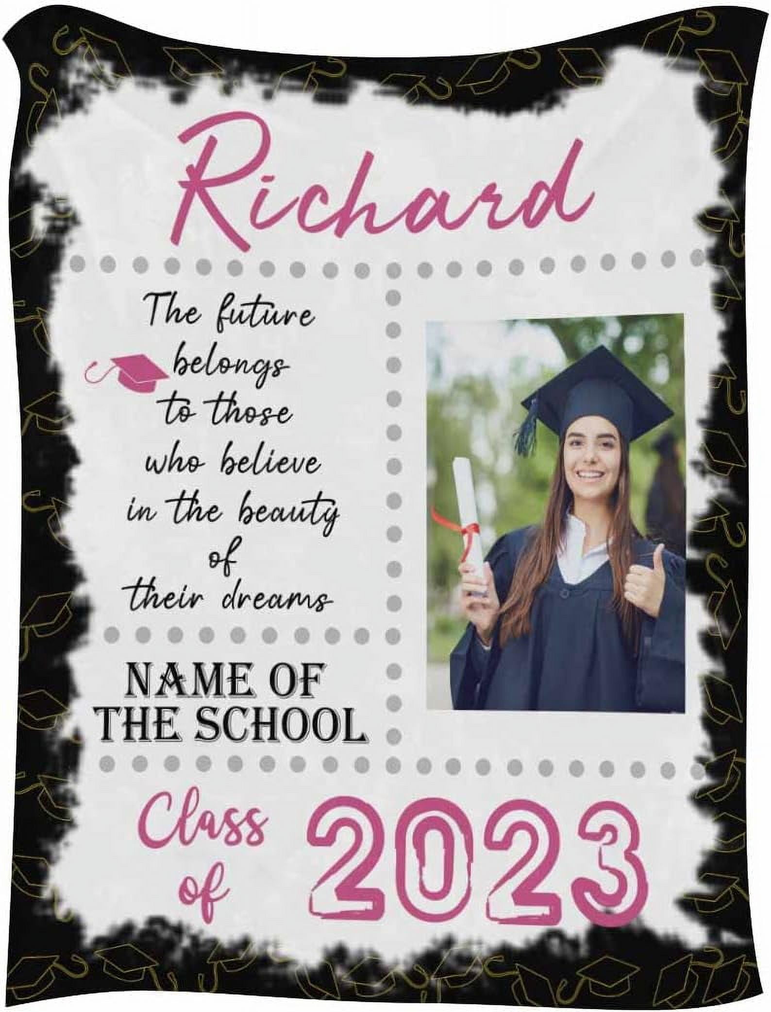 Custom Bed Blanket with Name Picture, Green Bachelor Hat Pattern,Class ...