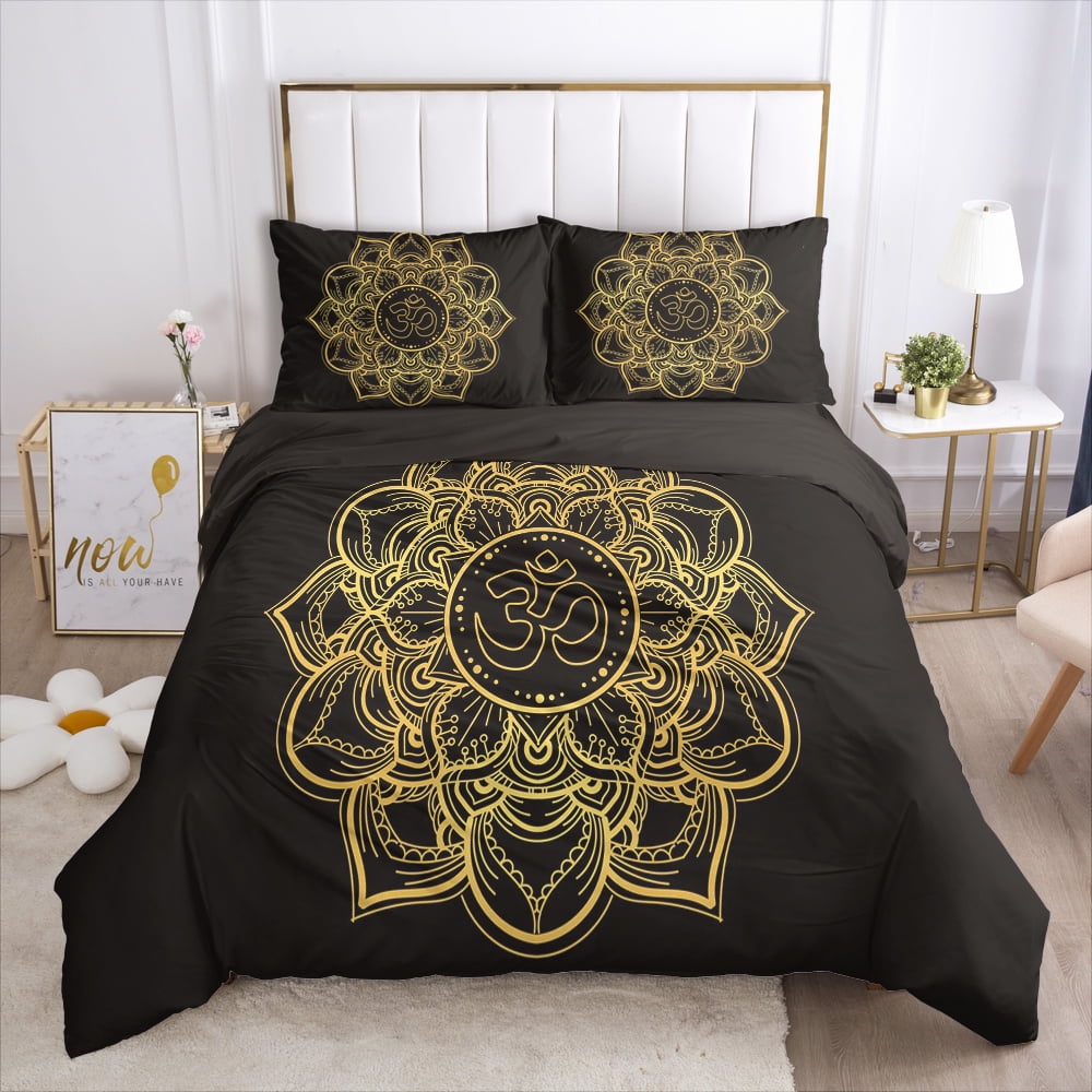 Custom Bedding Set 3D HD Black Golden Double Full King Size Quilt Duvet ...
