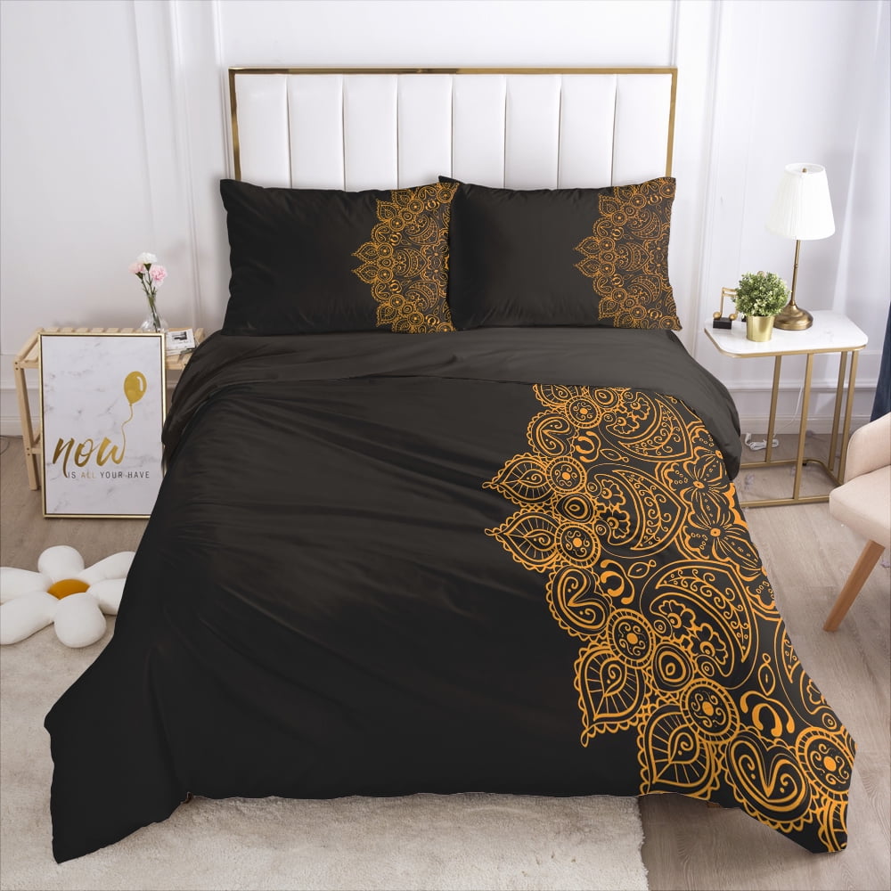Custom Bedding Set 3D HD Black Golden Double Full King Size Quilt Duvet ...