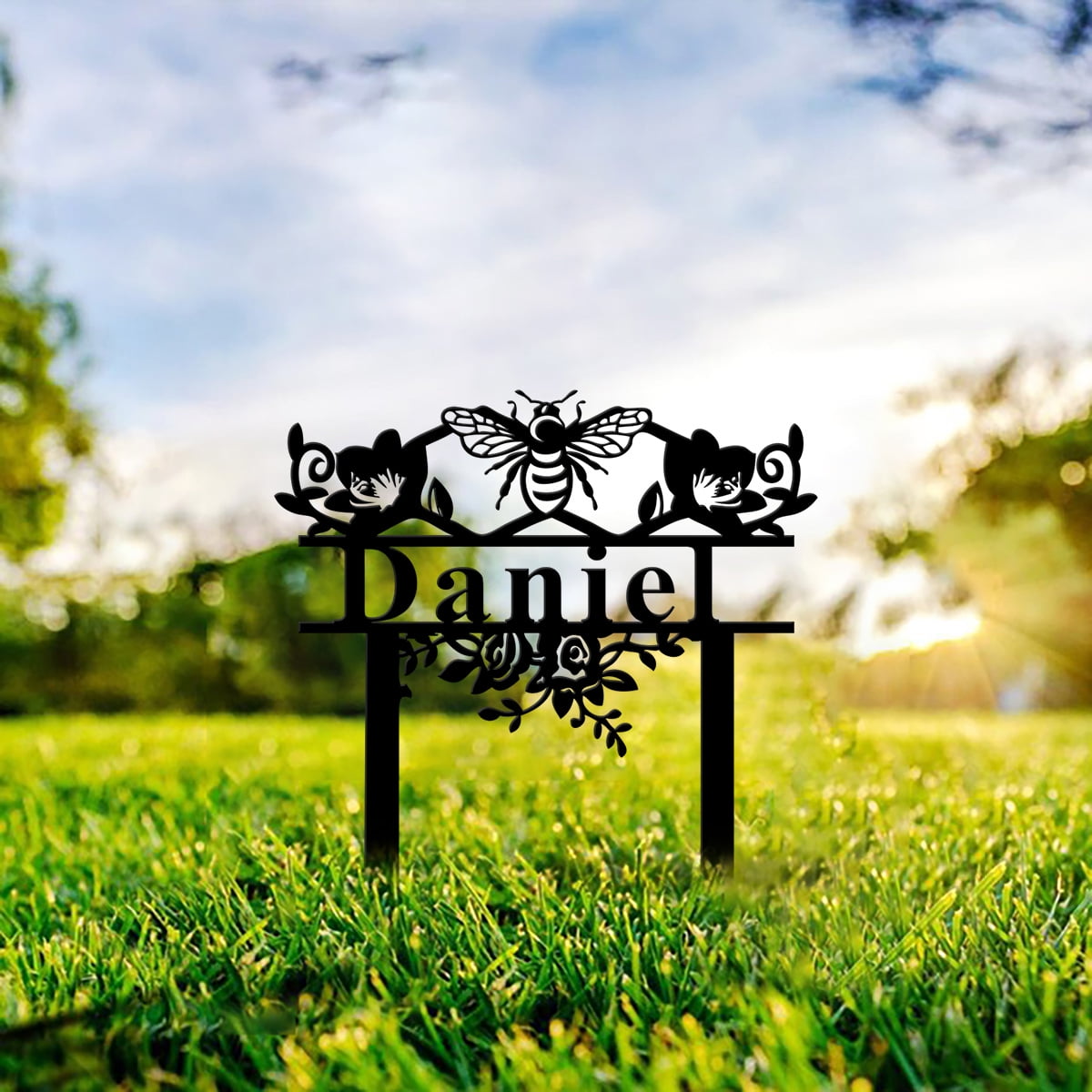 Custom Bee Garden Sign Stake,Metal Bee Flowers Sign,Personalized Garden ...