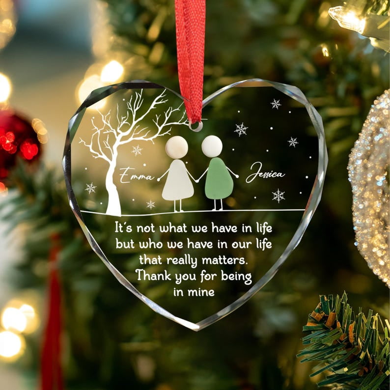 Custom Best Friend Heart Ornament | Premium Holiday Glass Ornament ...