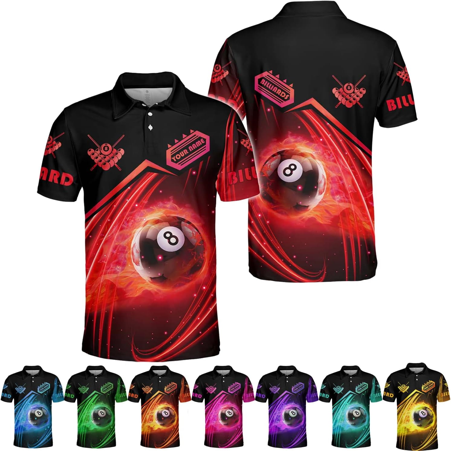 Custom Billiard Polo Shirts for Men Women Personalized Name Team 8 Ball ...