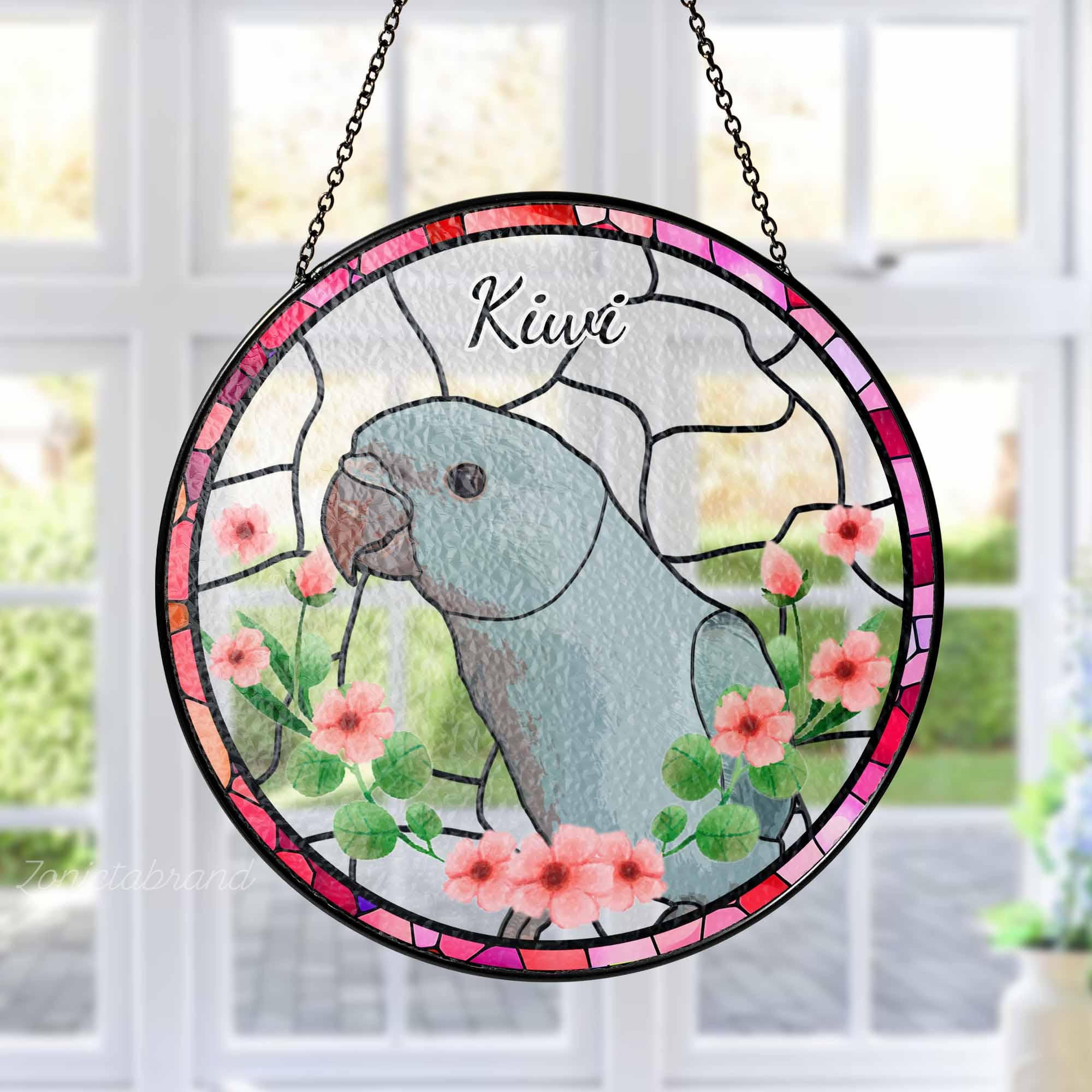Custom Bird Portrait Faux Stained Glass Suncatcher, Pet Bird Memorial ...