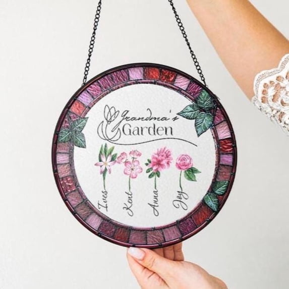 Custom Birth Month Flower Stained Glass Suncatcher Grandma Garden Art ...