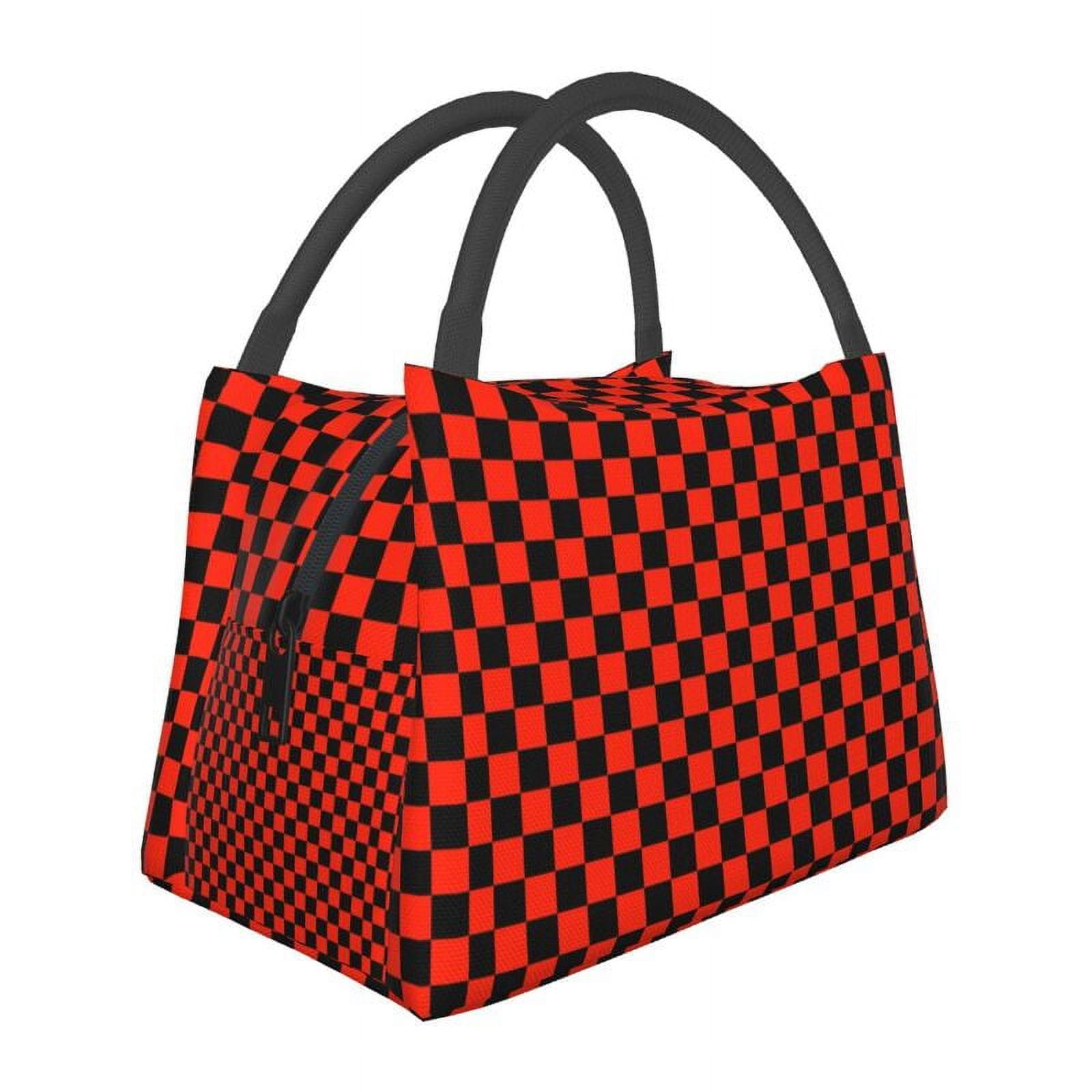 Custom Black And Scarlet Red Checkerboard Lunch Bag Women Cooler Warm ...