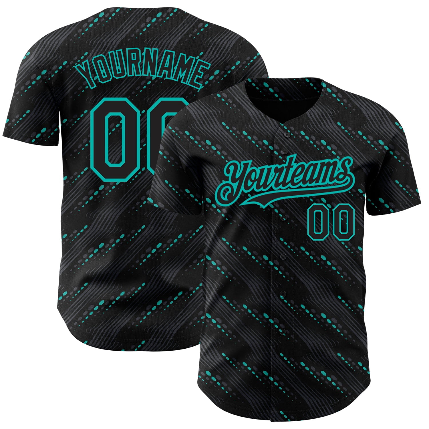 Custom Black Aqua 3D Pattern Design Slant Lines Authentic Baseball Jersey - Hot Sale 2026 ...