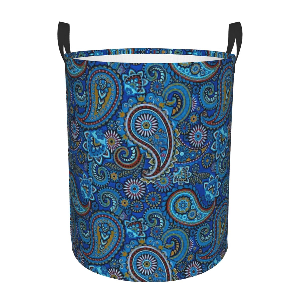 Custom Black Bandana Pattern Laundry Basket Foldable Large Clothing Storage Bin Paisley Style ...