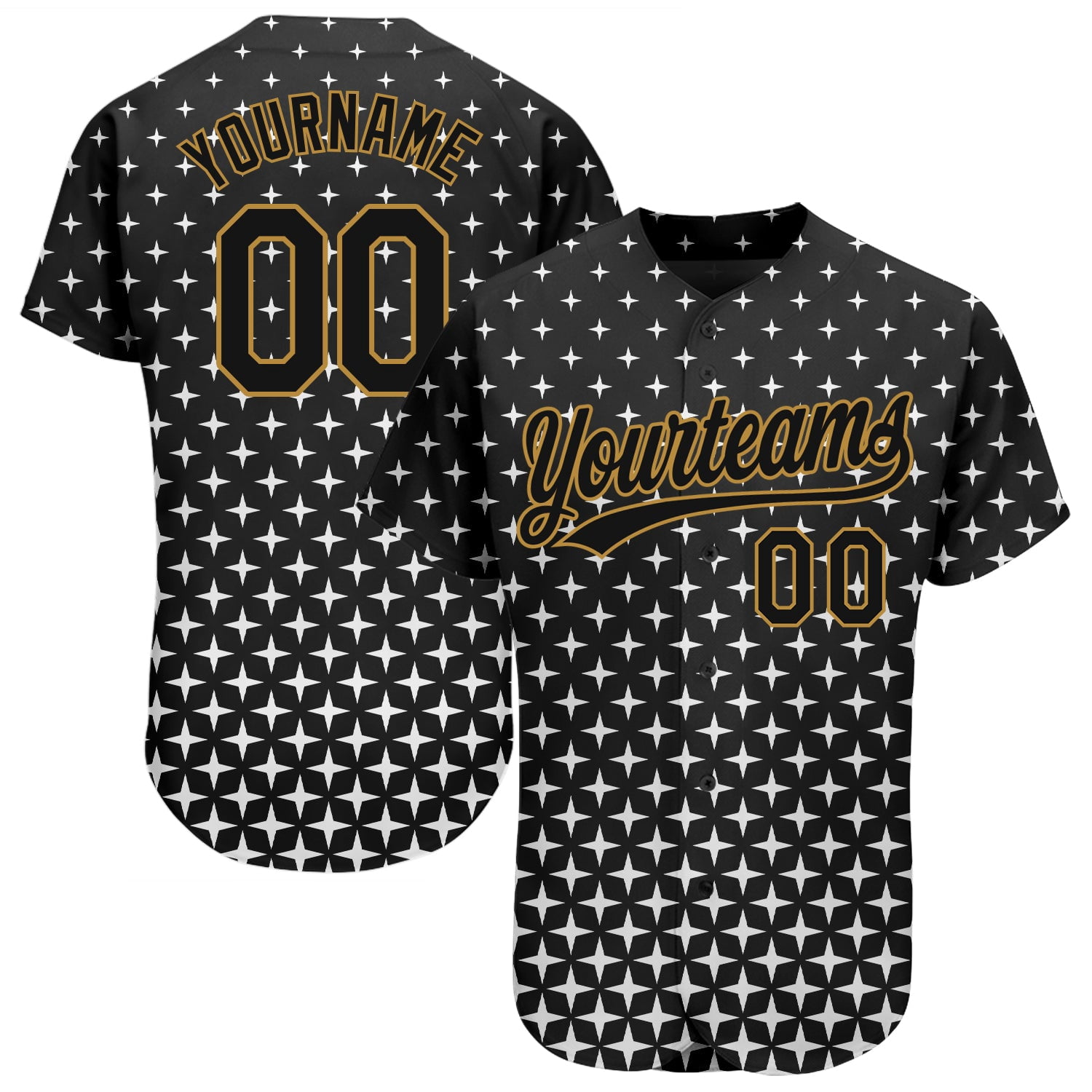 Custom Black Black-Old Gold 3D Pattern Design Authentic Baseball Jersey ...