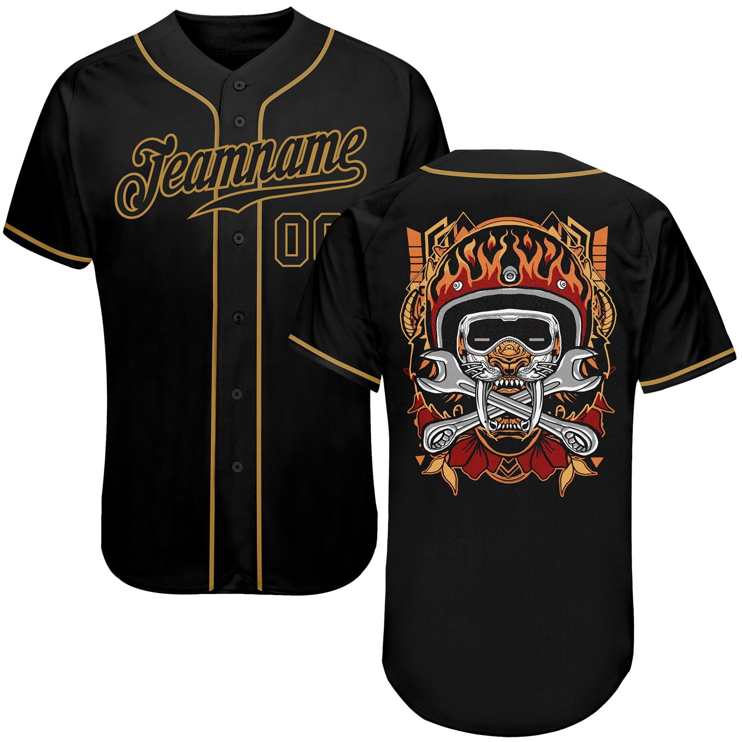 Custom Black Black-Old Gold Authentic Skull Fashion Baseball Jersey ...