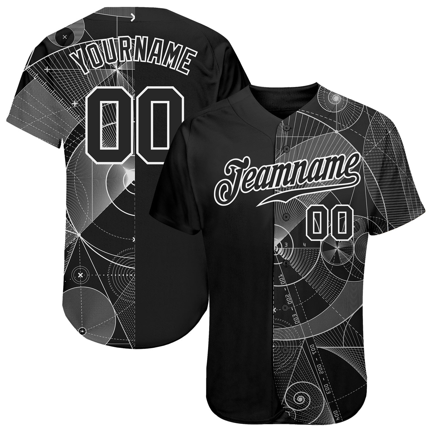 Custom Black Black-White 3D Pattern Design Geometry Authentic Baseball ...