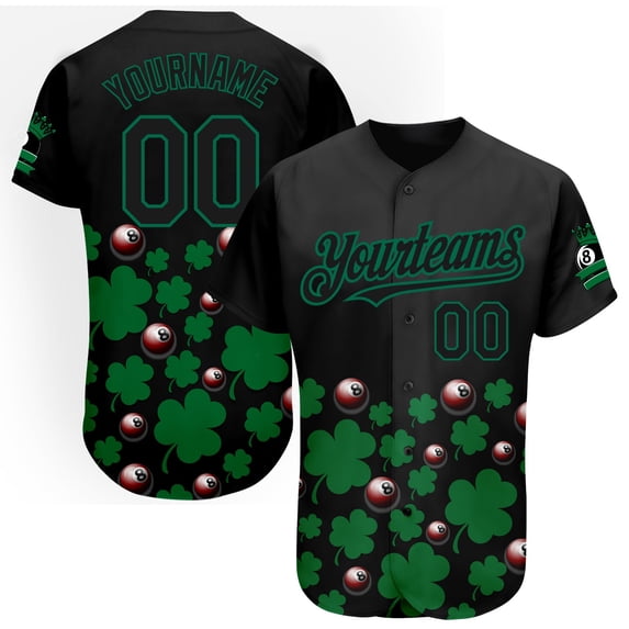 Custom Black Green 3D Pattern Design Clovers And Billiards Balls St ...