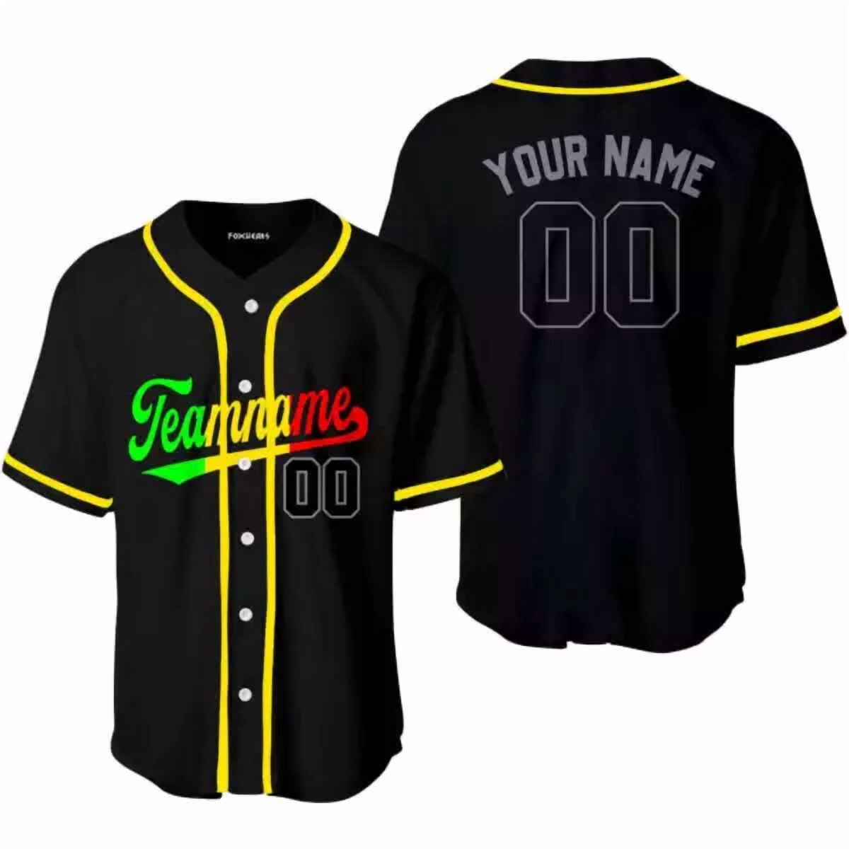 Custom Black Green Yellow Red Baseball Jerseys For Men & Women JN12622 ...