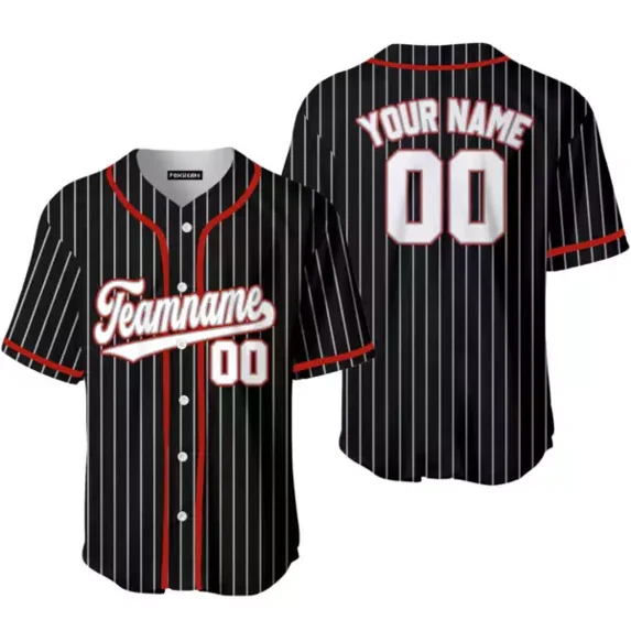 Custom Black Grey Pinstripe Red White Baseball Jerseys For Men & Women ...