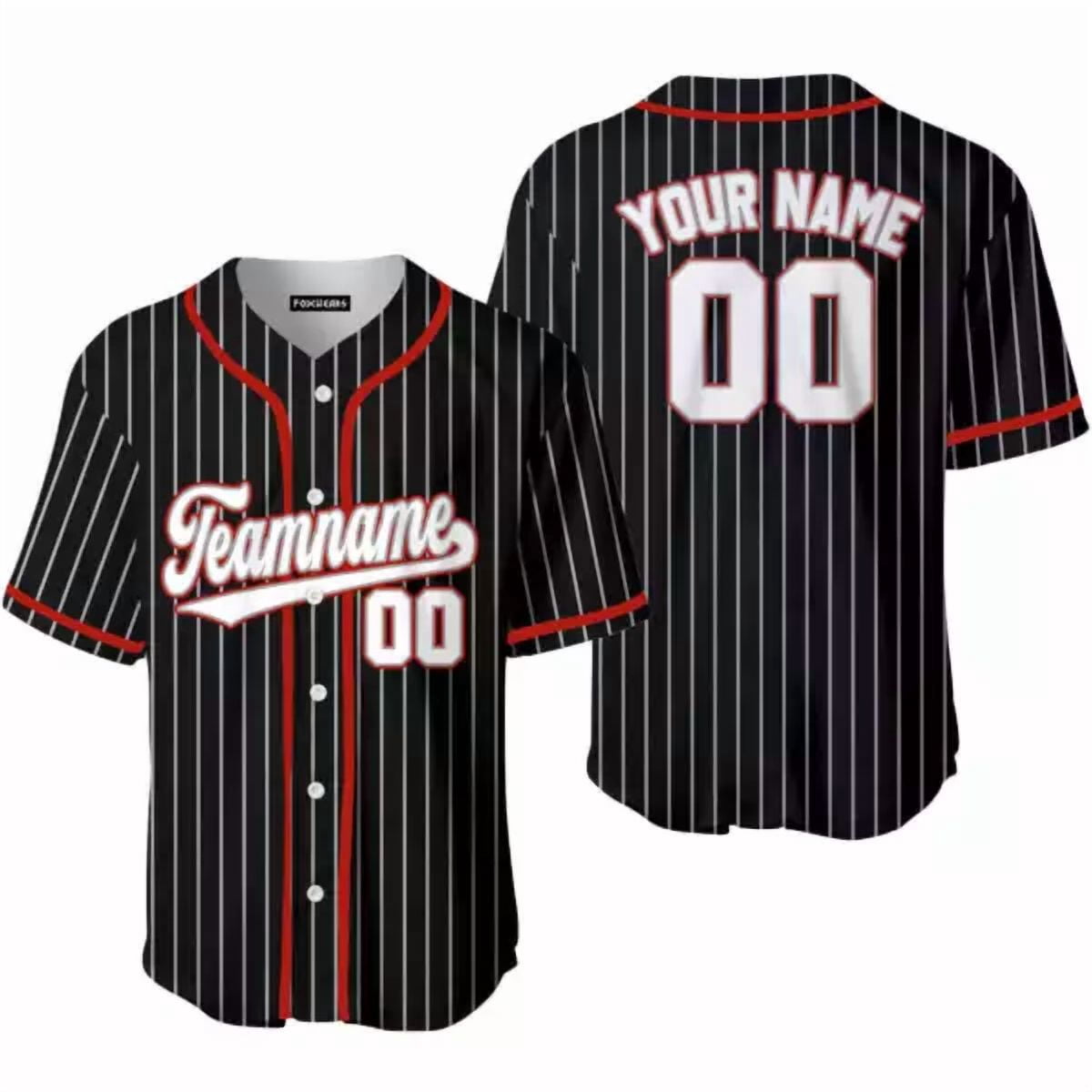 Custom Black Grey Pinstripe Red White Baseball Jerseys For Men & Women ...