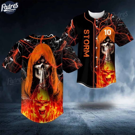 Custom Black Grim Reaper Praying Storm Skull Baseball Jersey - Walmart.com