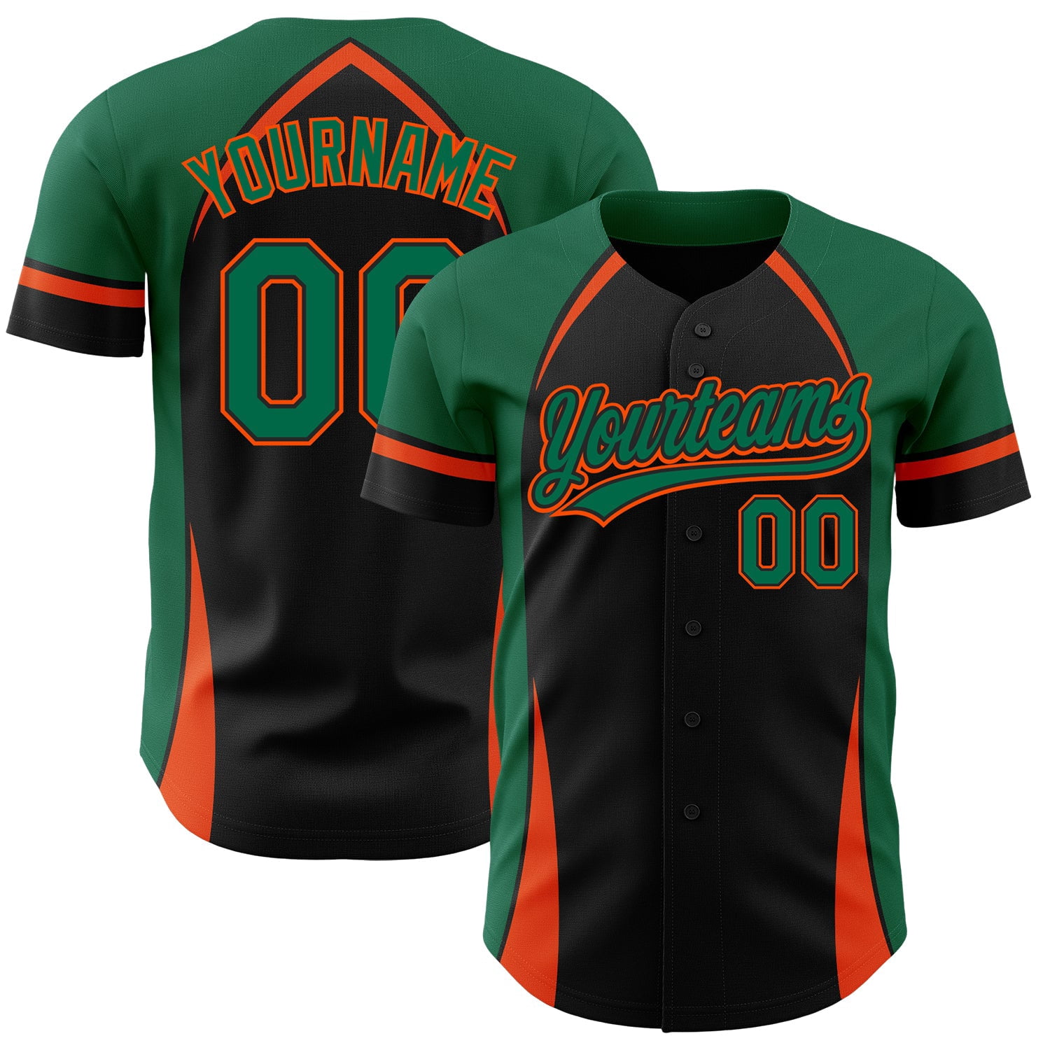Custom Black Kelly Green-Orange 3D Pattern Design Curve Solid Authentic ...