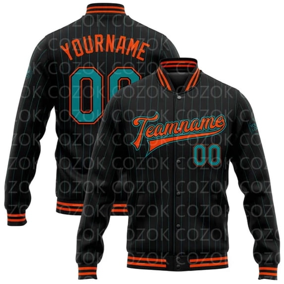 Custom Black Orange Green 3D Printed Baseball Button Jacket Bomber Full ...