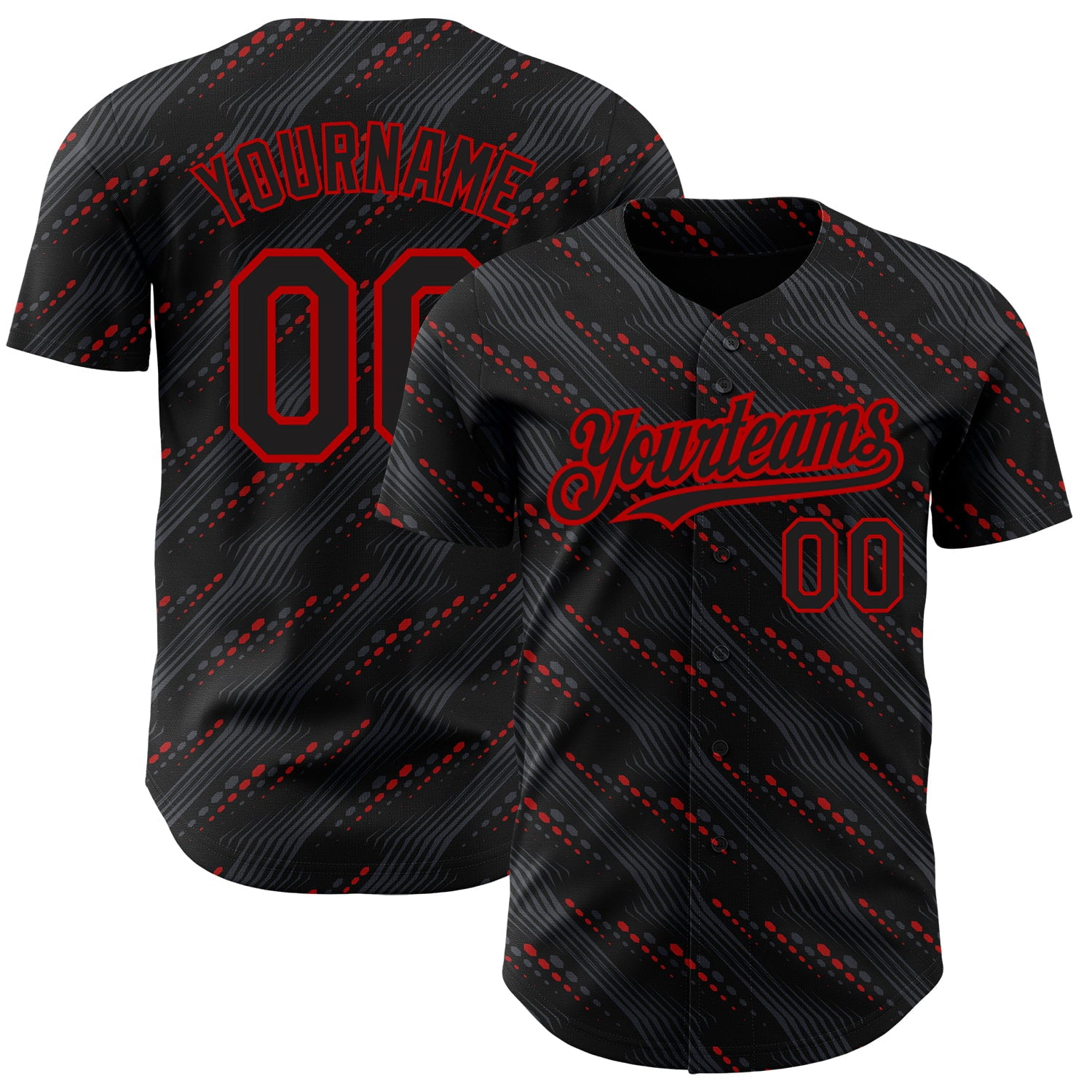 Custom Black Red 3D Pattern Design Slant Lines Authentic Baseball ...