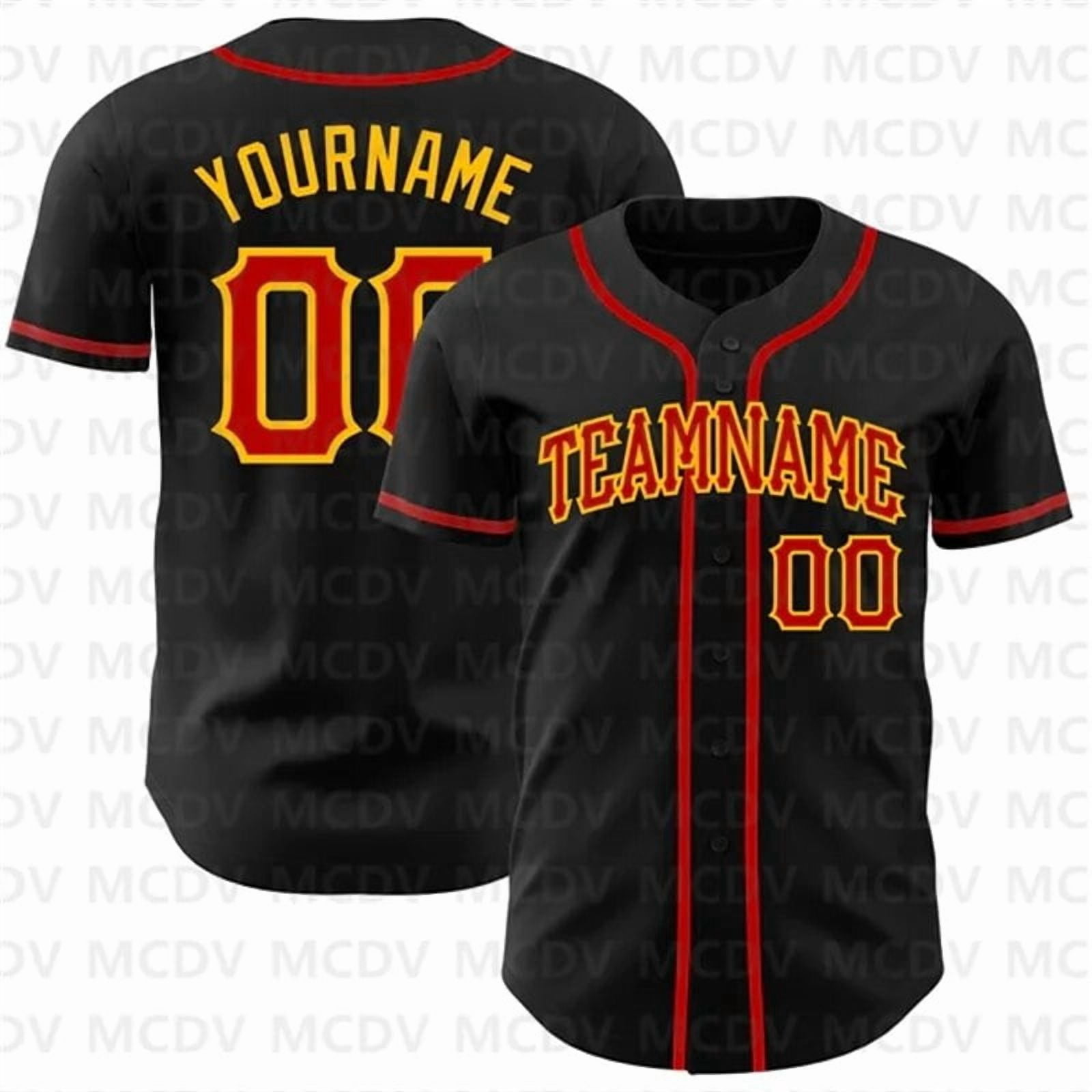 Custom Black Red-Gold Baseball Jersey 3D Printed Men Women Shirt Casual ...